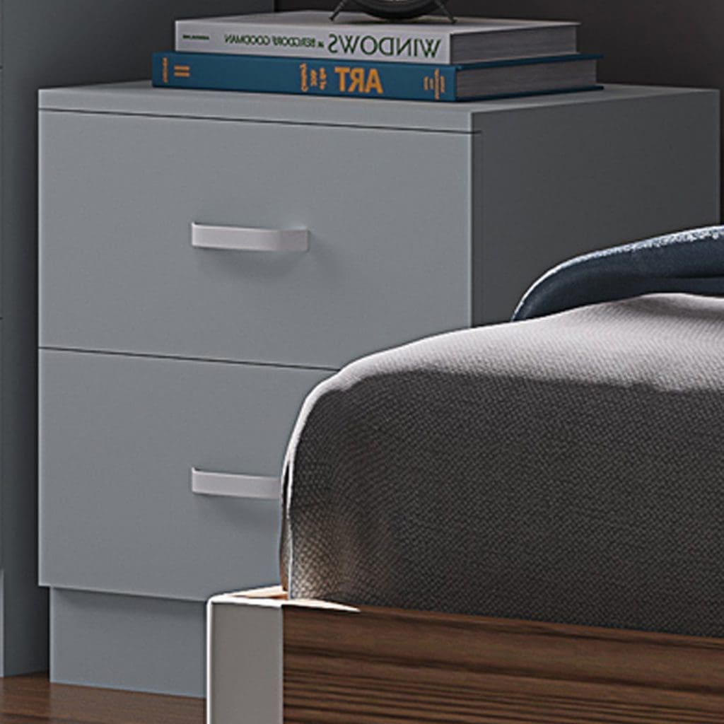 Tunis 2 Drawer Bedside Table Matt Grey - Furnished With Style